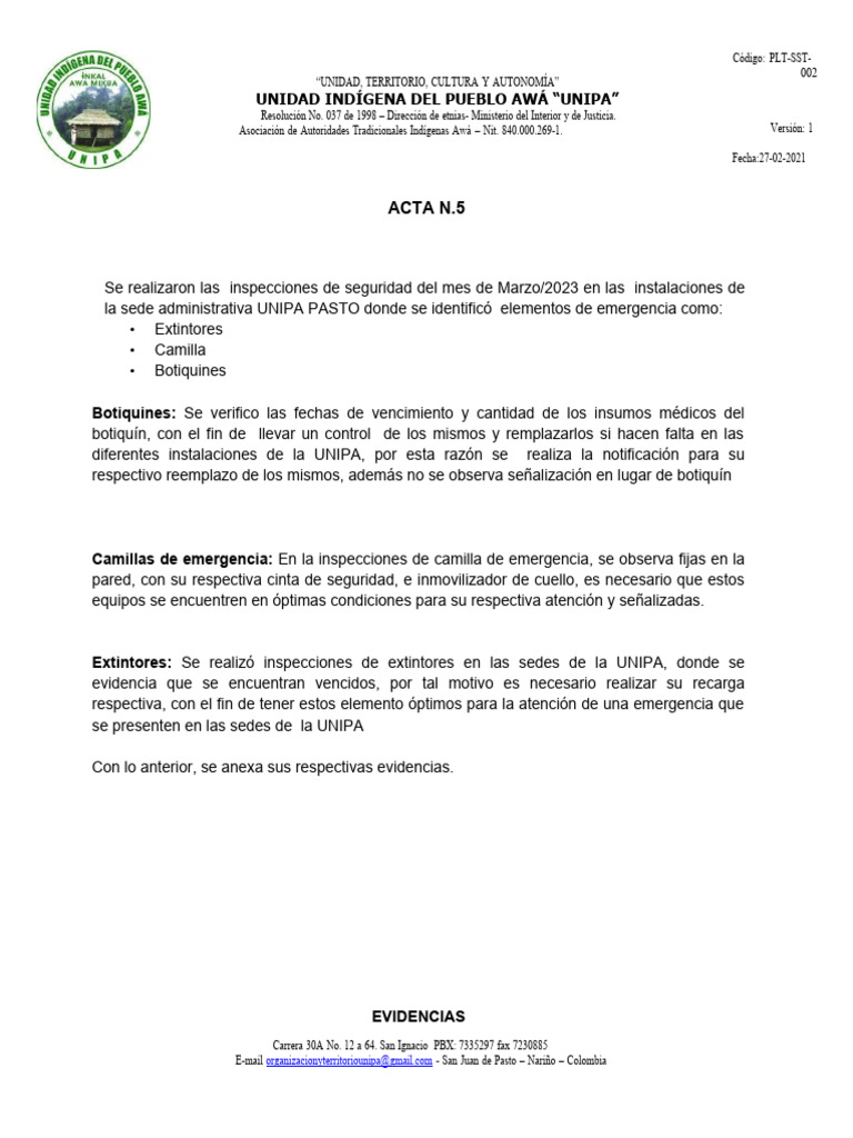 Acta-3 - Inpecciones de Seguridad Botiquines y Extintores 2023 | PDF