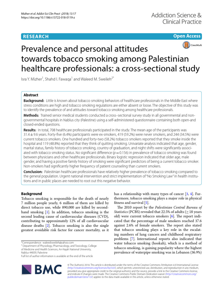 Prevalence and Personal Attitudes Towards Tobacco Smoking Among ...