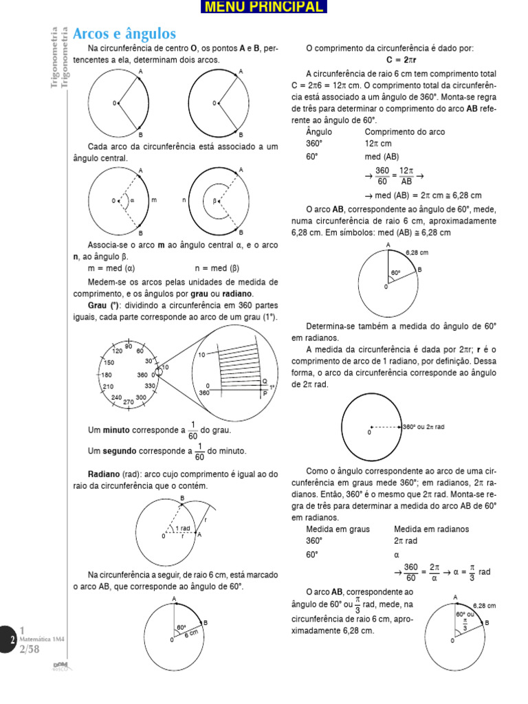 Arcos, Ângulos e Círculo Trigonométrico | PDF | Curva | Ângulo