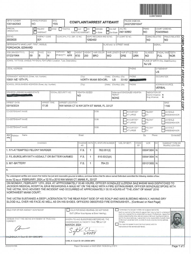 Arrest Affidavit Forchion | PDF