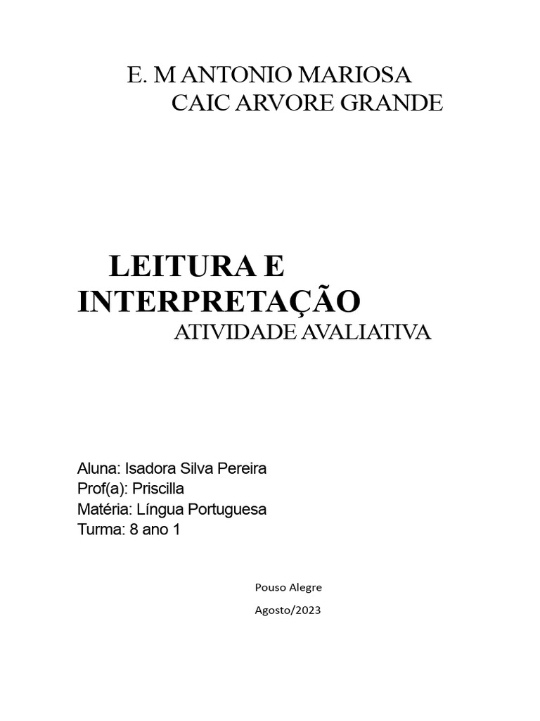 Capa Trabalho de Portugues | PDF
