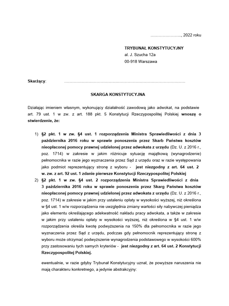 Wzor Skarga Konstytucyjna | PDF