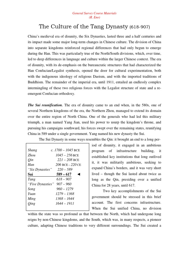Tang_Culture | PDF | Tang Dynasty | Emperor Of China