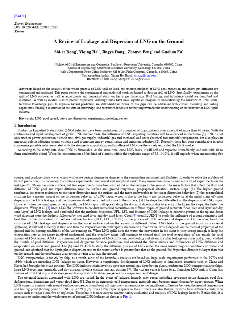 A Review of Leakage and Dispersion of LNG On The Ground | PDF ...