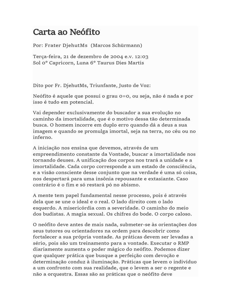 Carta Ao Neófito | PDF | Imortalidade | Deus