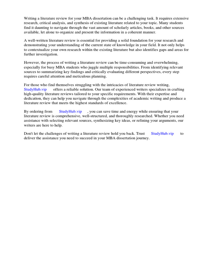 Mba Dissertation Literature Review Sample | PDF | Literature Review ...