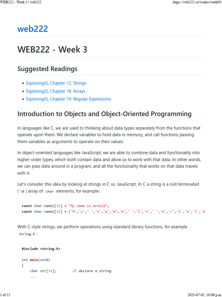 WEB222 - Week 3 Web222 | PDF | String (Computer Science) | Java Script