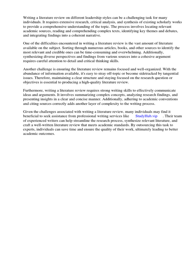 Different Leadership Styles Literature Review | PDF | Leadership ...