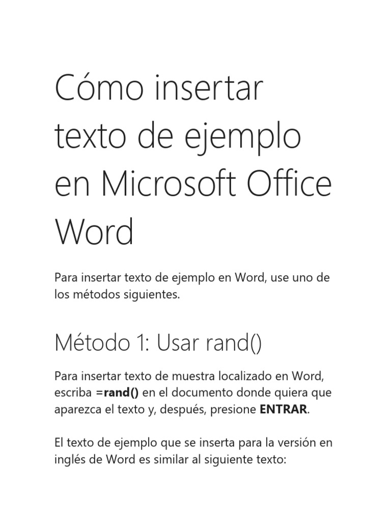 Cómo Insertar Texto de Ejemplo en Microsoft Office Word | PDF ... Cómo Insertar Texto de Ejemplo en Microsoft Office Word | PDF ...