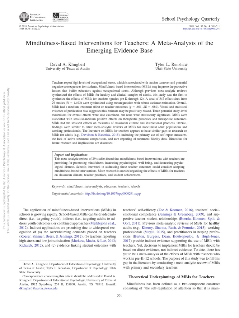 Mindfulness Based Interventions For Teac | PDF | Mindfulness | Meta ...