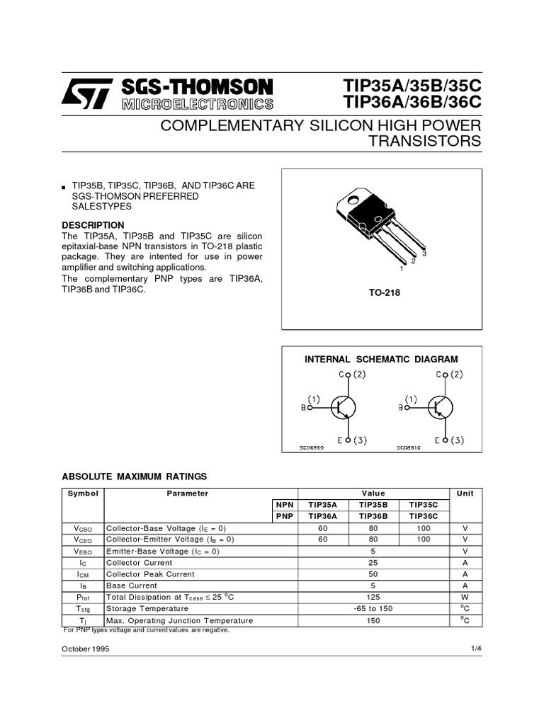 Tip 35 | PDF | Bipolar Junction Transistor | Electrical Equipment