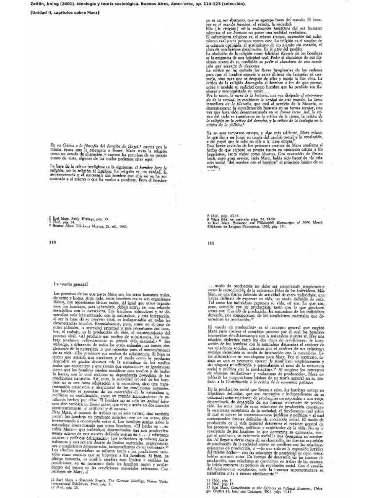 Sesión 7 Lectura Obligatoria Zeitlin Capítulos Marx Pp. 110-123 ...
