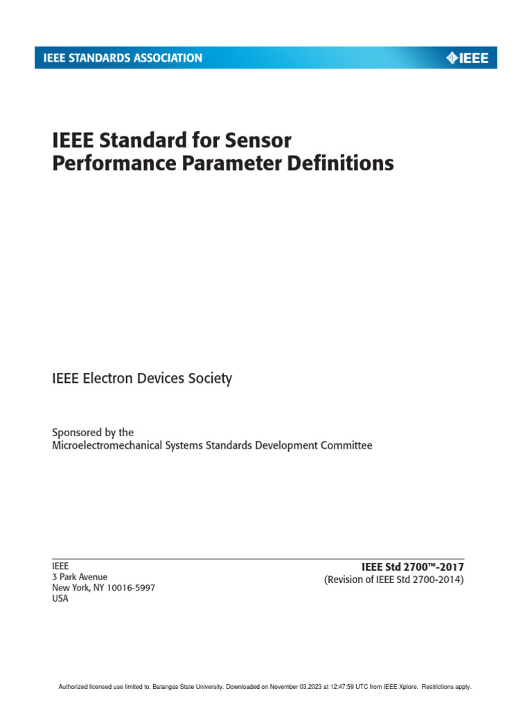 IEEE Standard For Sensor Performance Parameter Definitions: IEEE ...