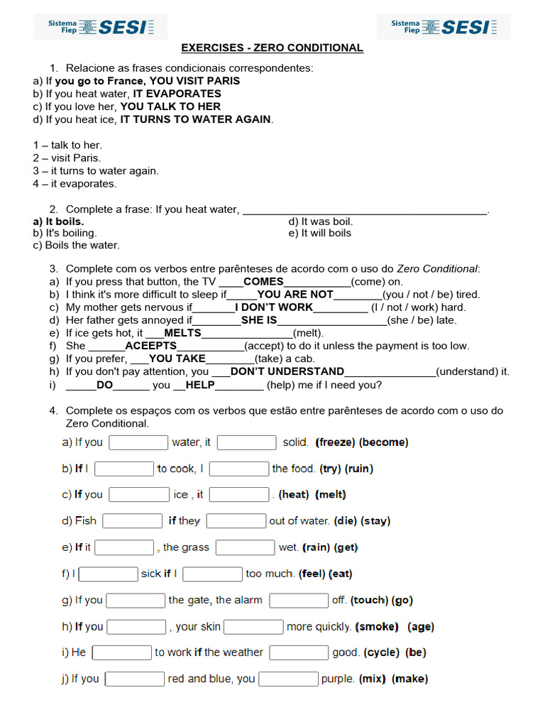 Zero and First Conditional Exercises | PDF | Teaching Methods ...