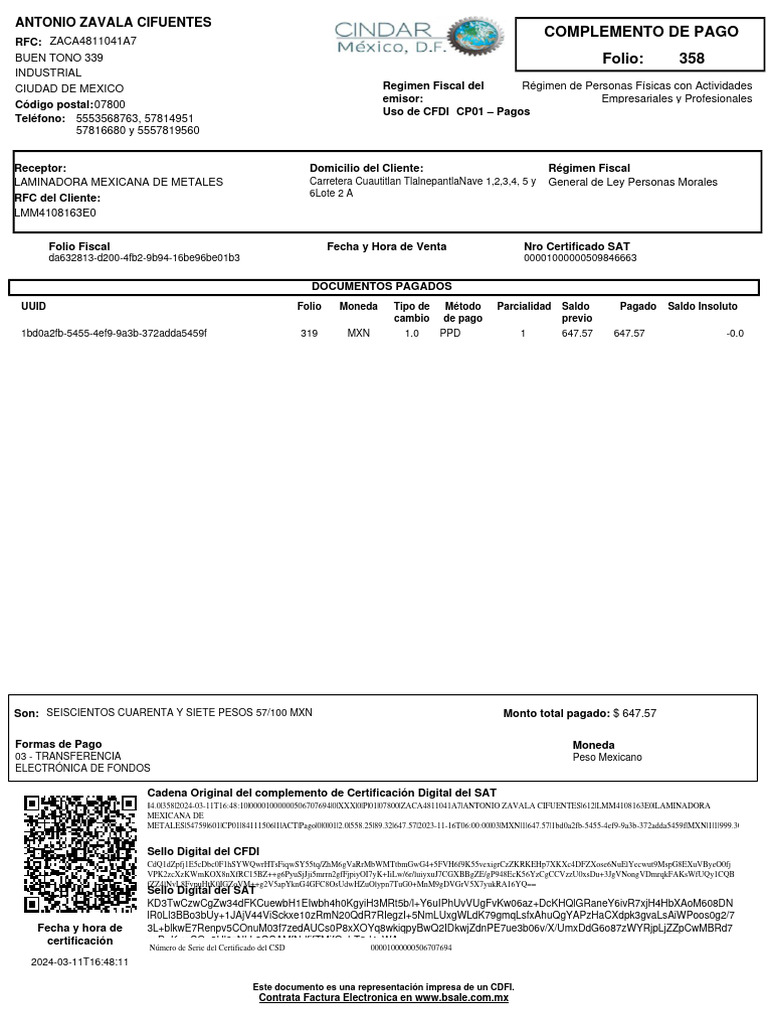 Complemento de Pago 3581710197291 | PDF | Servicios (economía) | Dinero