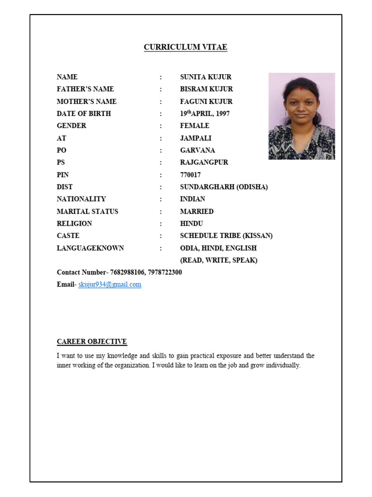 CV of Sunita Kujur For VDF RGP | PDF | Career & Growth