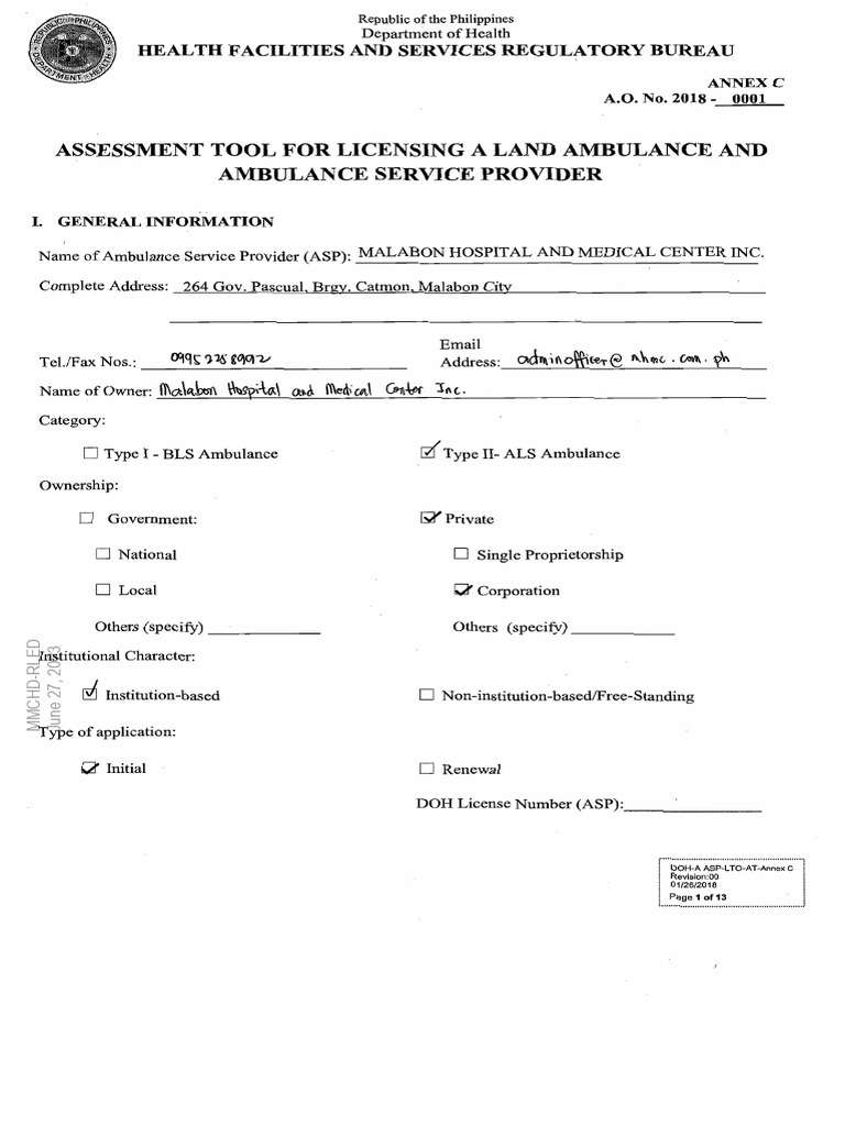 Ambulance Service Licensing Assessment Tool | PDF | Ambulance