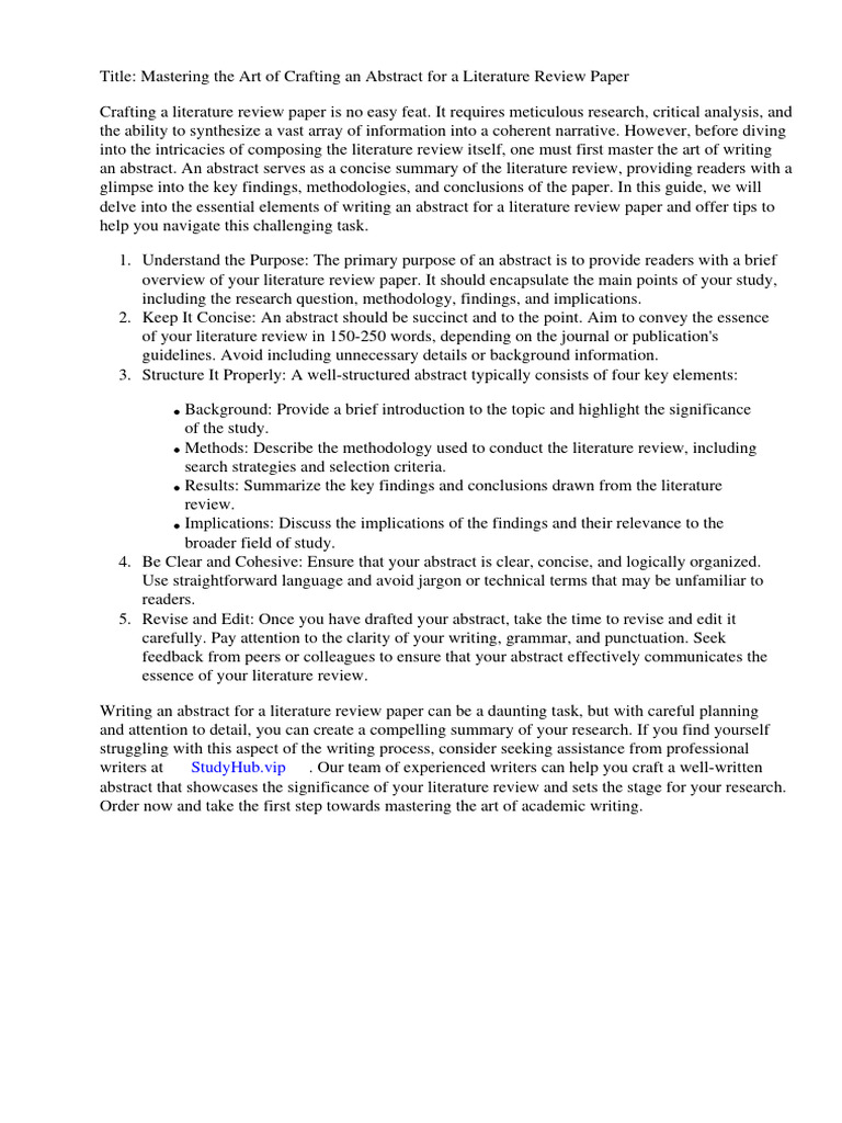 How To Write An Abstract For A Literature Review Paper | PDF | Abstract ...