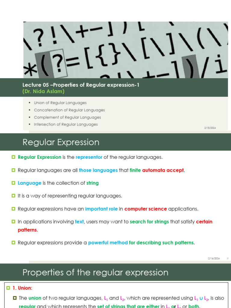 Properties of Regular Expressions | PDF | Regular Expression | String ...