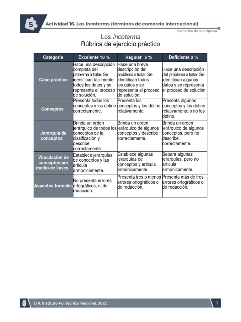 Rubrica Act 16 - Ejercicio Practico | PDF