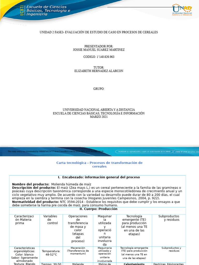 Anexo 1 Carta Tecnol Gica Procesos de Transformaci N de Cereales | PDF | Maíz