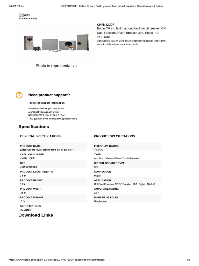 CHFN120DF _ Eaton CH Arc Fault _ Ground Fault Circuit Breaker ...