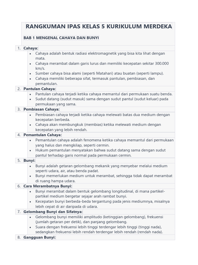 Rangkuman Ipas Kelas 5 Kurikulum Merdeka | PDF