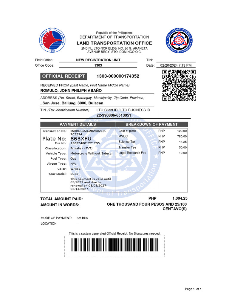 Motor Authority Use Temporary Plate | PDF | Transport | Payments