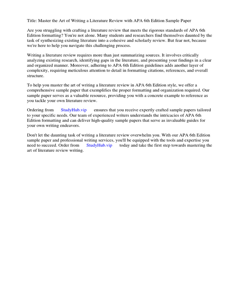 Apa 6th Edition Sample Paper Literature Review | PDF