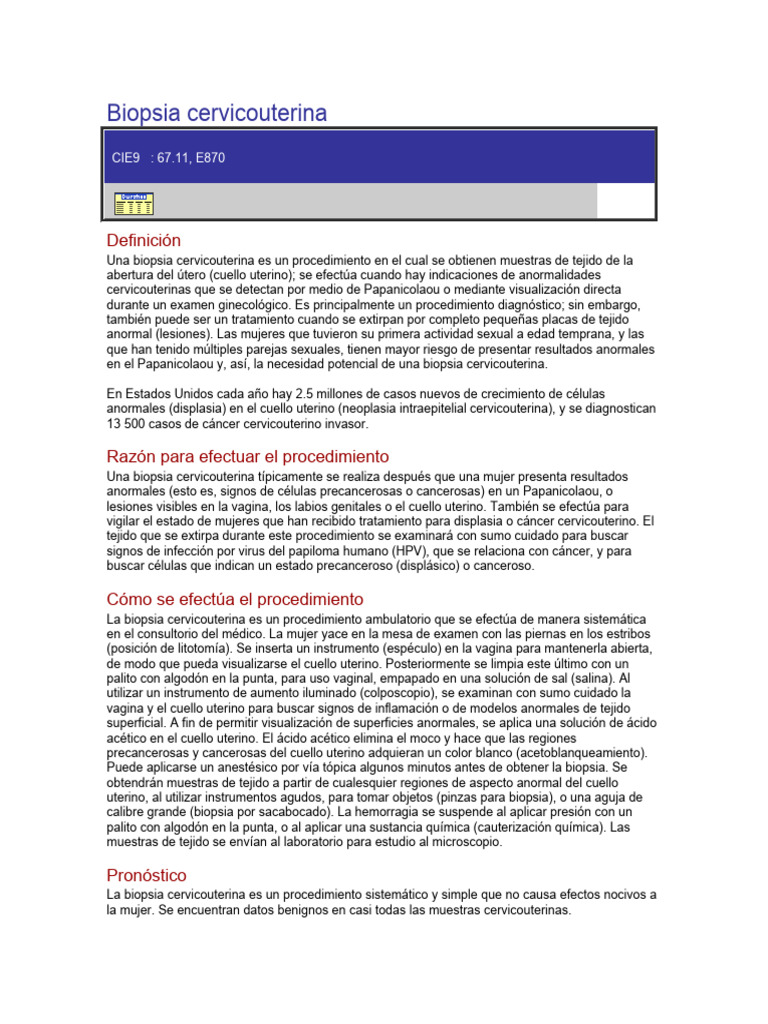 Biopsia Cervicouterina | PDF | Cáncer de cuello uterino | Medicina CLINICA