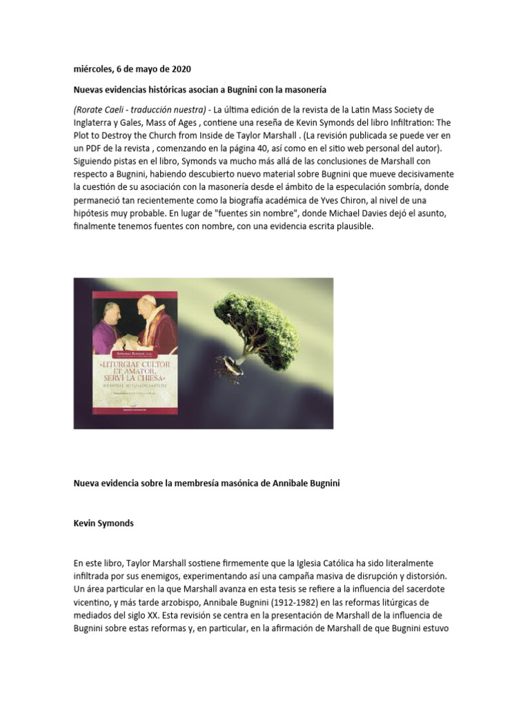 Bugnini y la masonería: Nuevas evidencias | PDF | Santa Sede | Iglesia ...