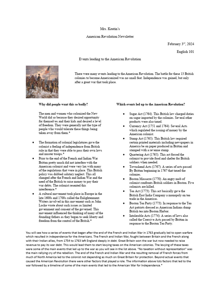 Key Events Leading to American Revolution | PDF | British Colonization ...