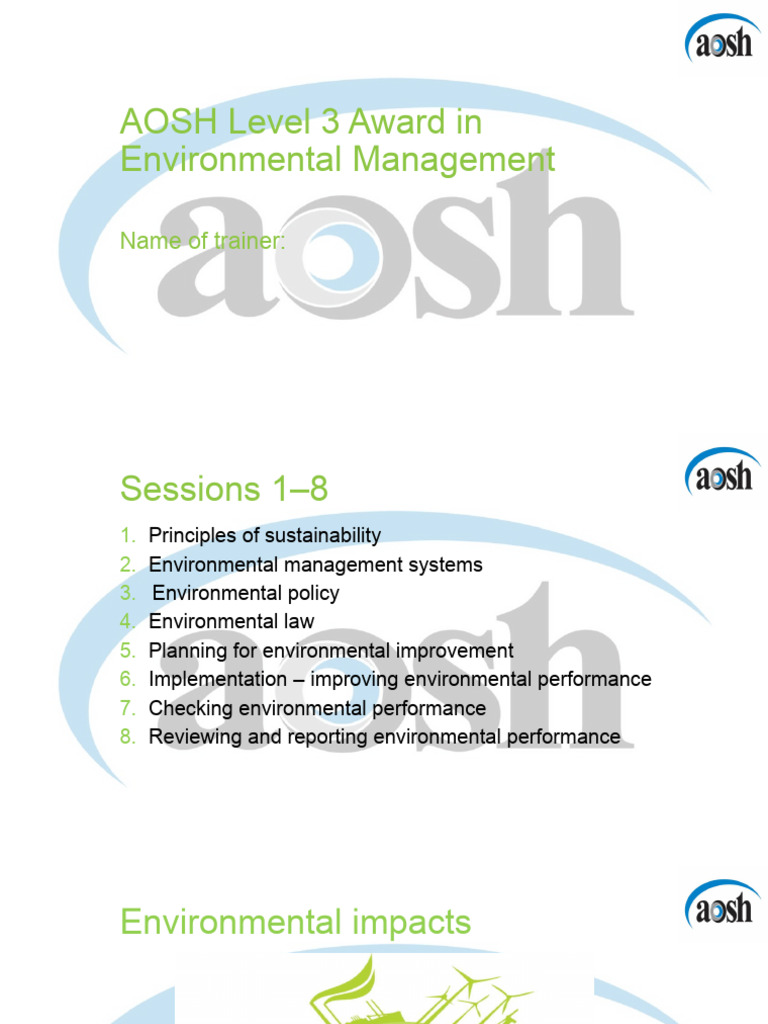 Aosh Level 3 Env Slides | PDF | Audit | Sustainability