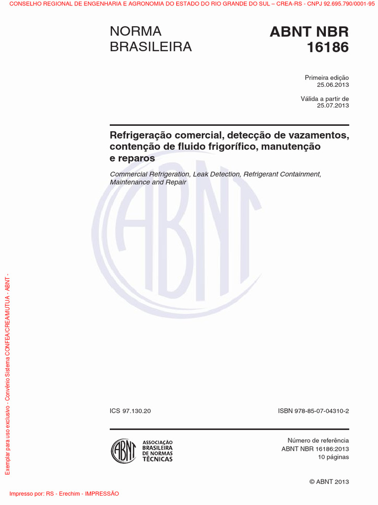 Abnt NBR 16186 2013 | PDF | Clorofluorcarbono | Válvula