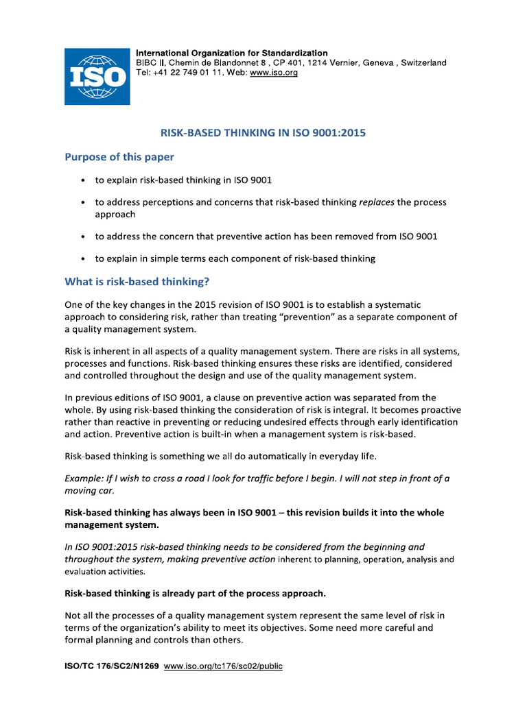 5958 Risk Based Thinking in ISO 9001 2015 Paper | PDF