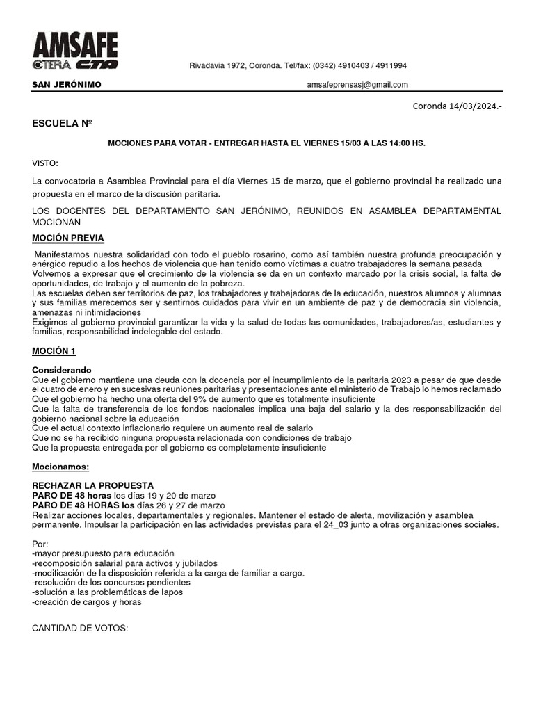 Mociones 14-03 | PDF