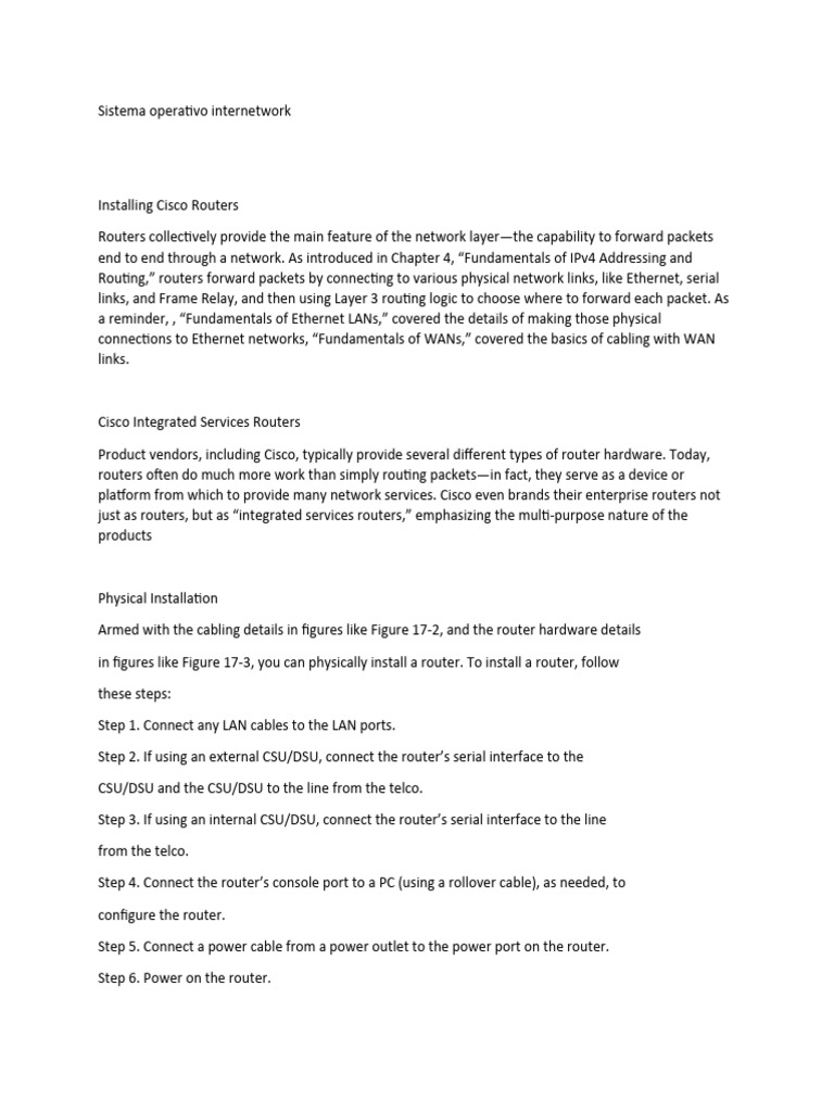 Sistema Operativo Internetwork | PDF | Router (Computing) | Computer Network