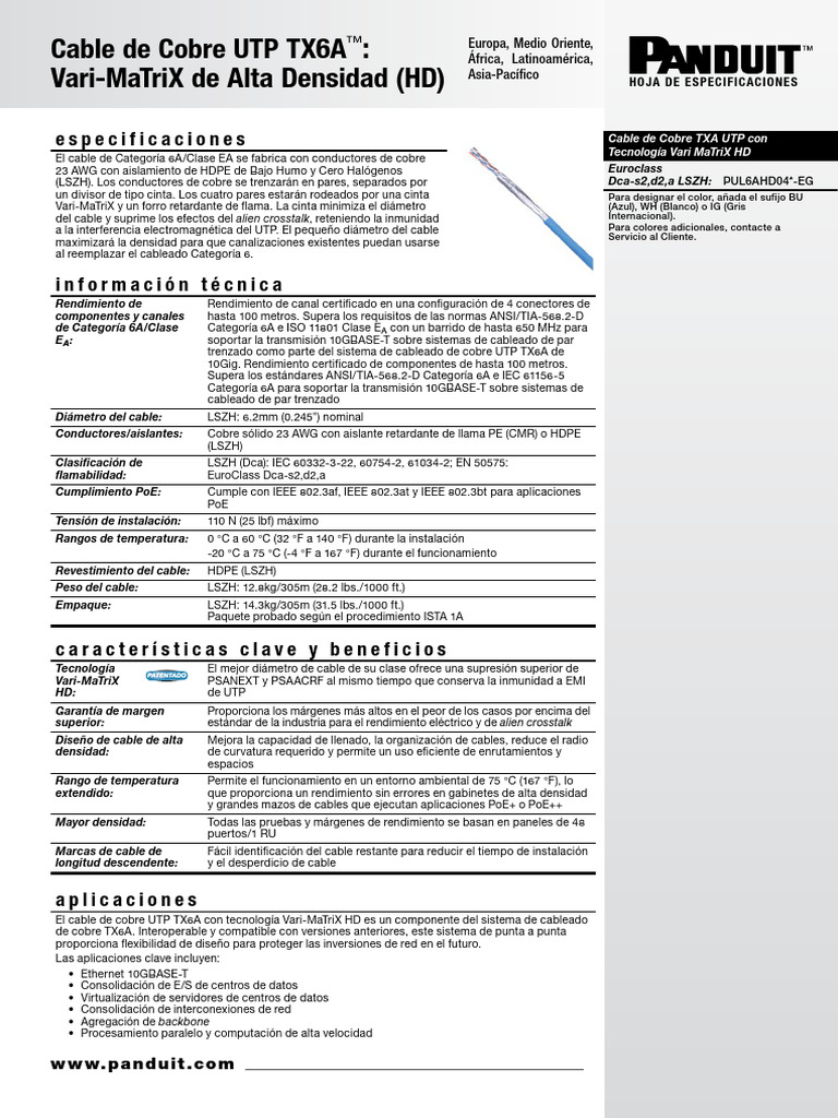 Cable de Cobre Utp Tx6A Vari-Matrix de Alta Densidad (HD ...
