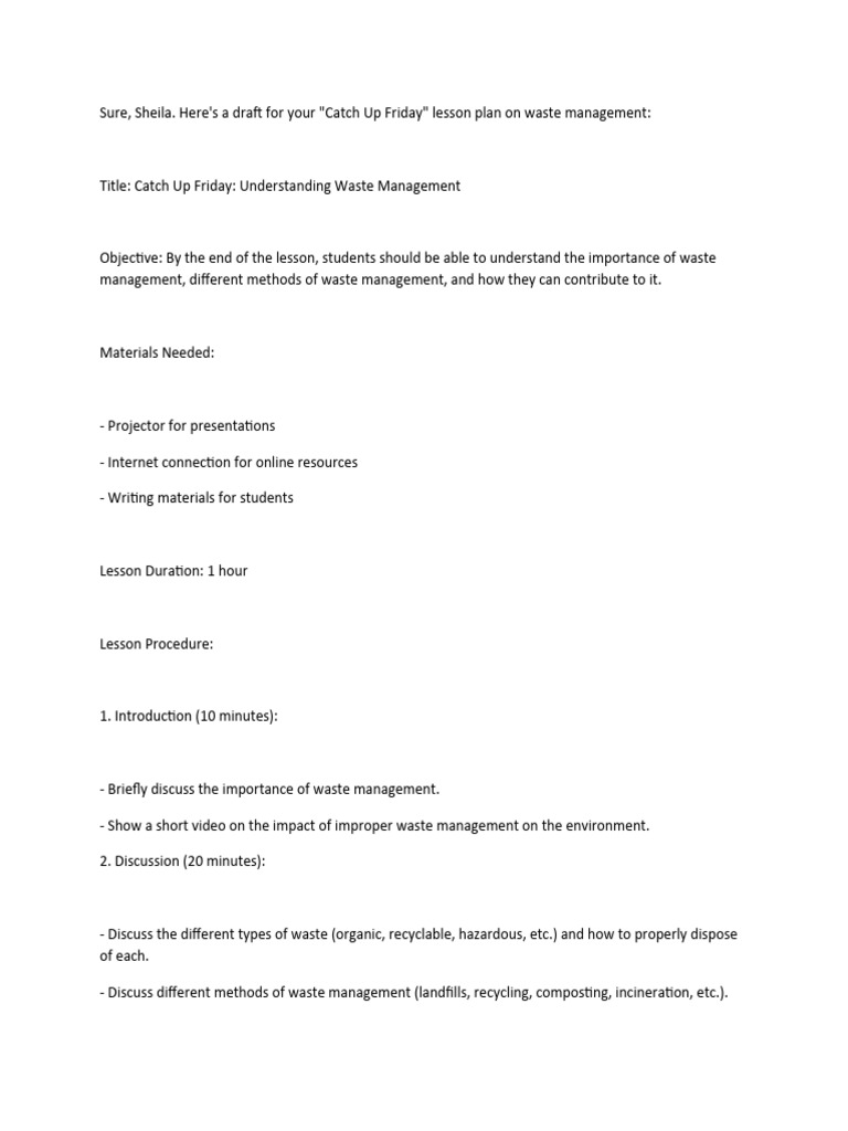 Waste Management Lesson Plan | PDF