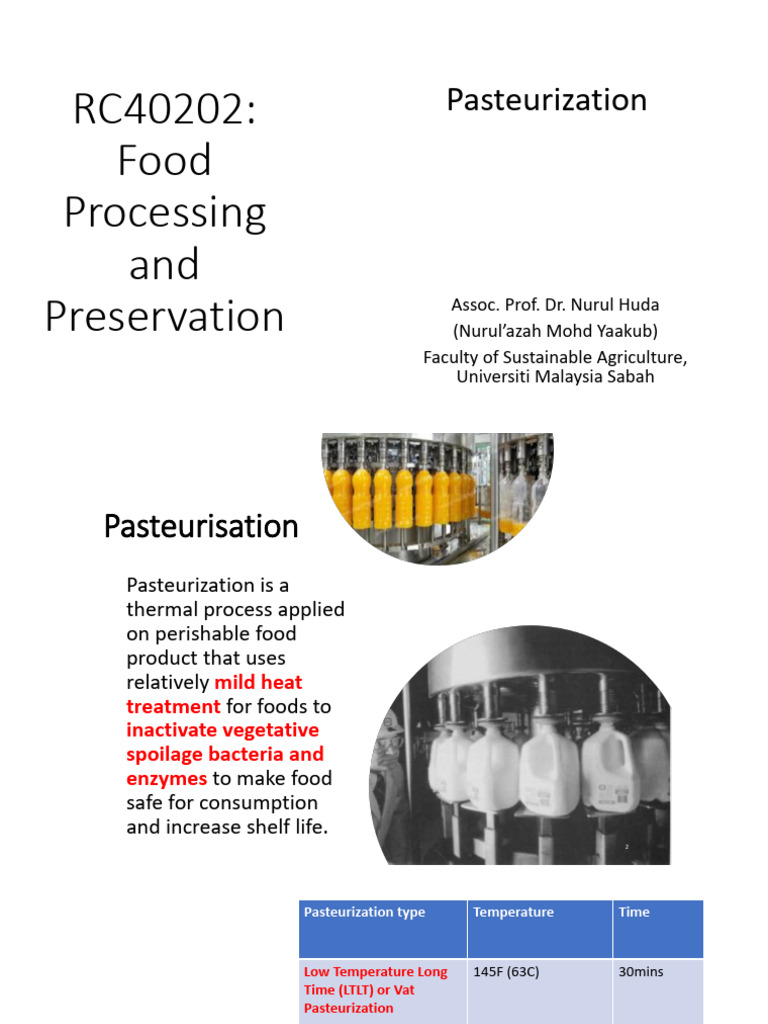 Lecture 8 Pasteurization | PDF | Cooking, Food & Wine | Wellness