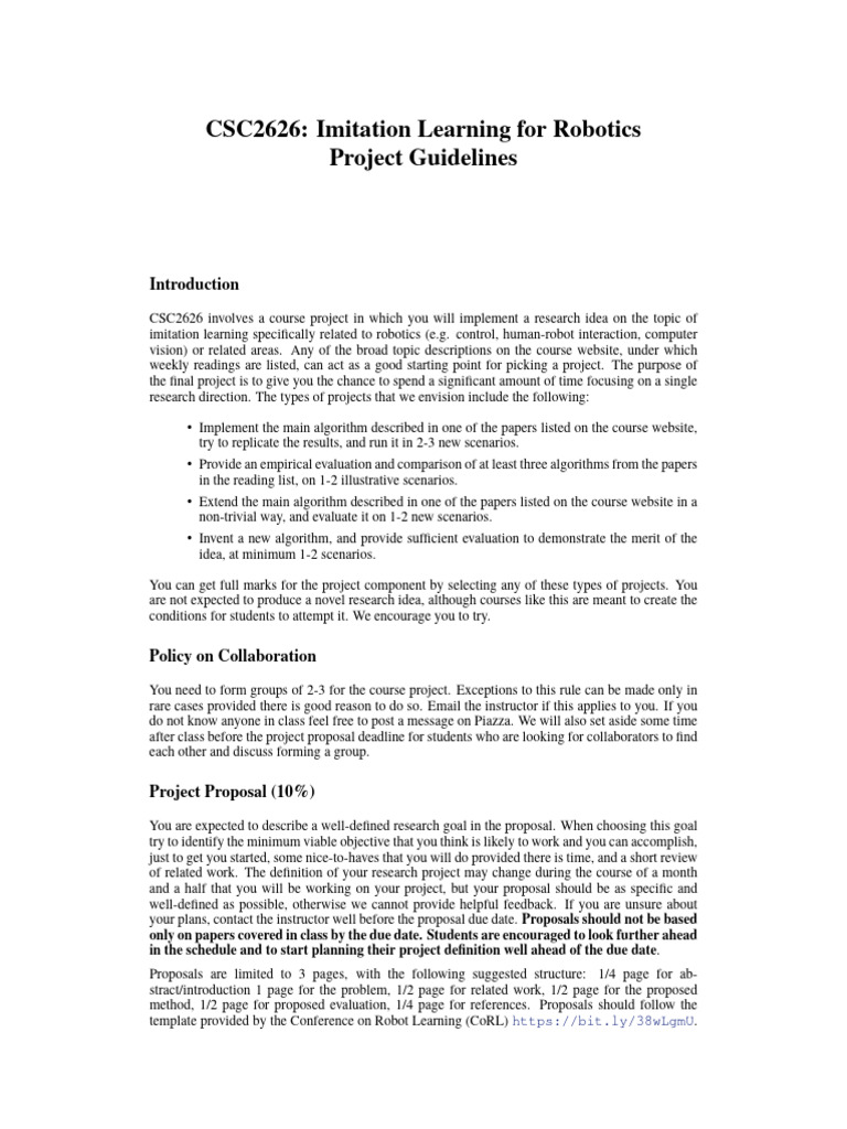 CSC2626 Project Guidelines | PDF | Algorithms | Cognitive Science