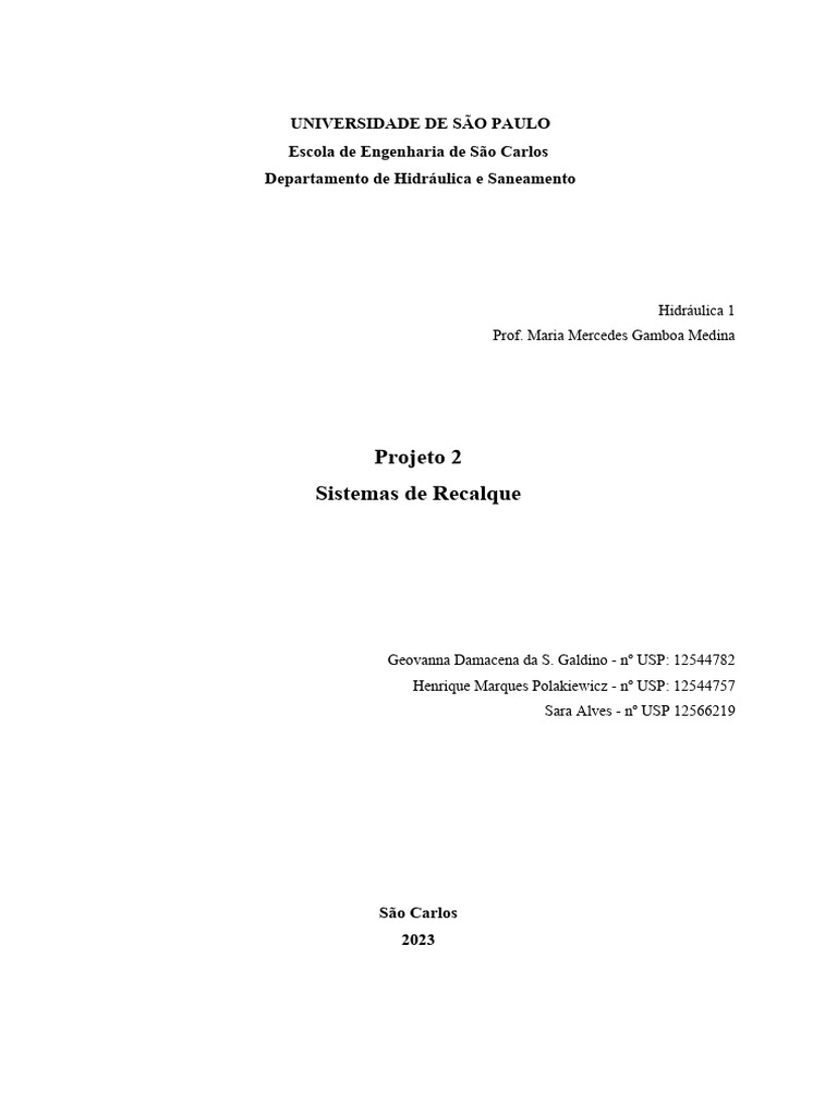 Trabalho 2 Hidraulica | PDF | Bomba