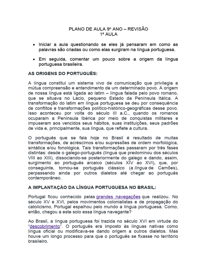Plano de Aula 9º Ano Final | PDF