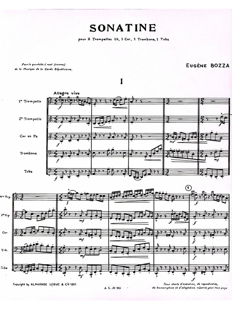 Bozza Sonatine Brass Quintet Full Score | PDF
