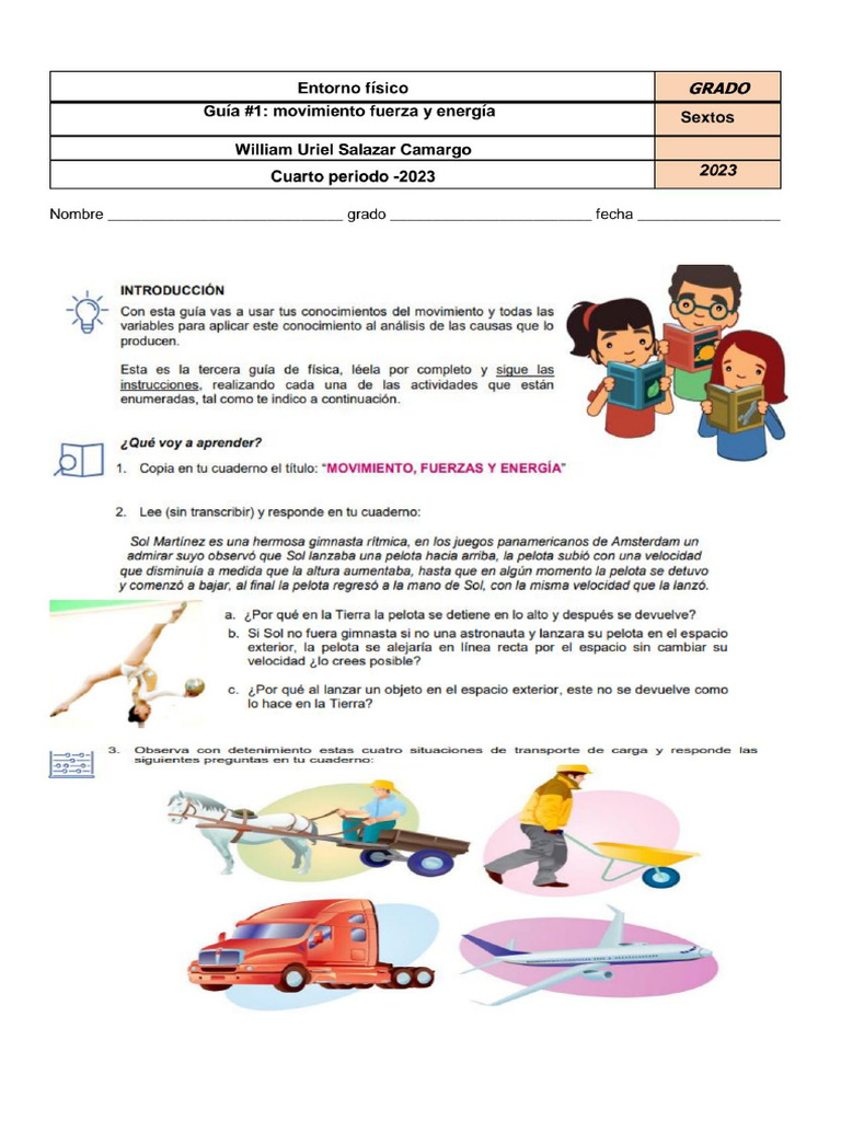 Guai #1 Movimiento y Fuerza y Energia Cuarto Period Sextos 2023 | PDF