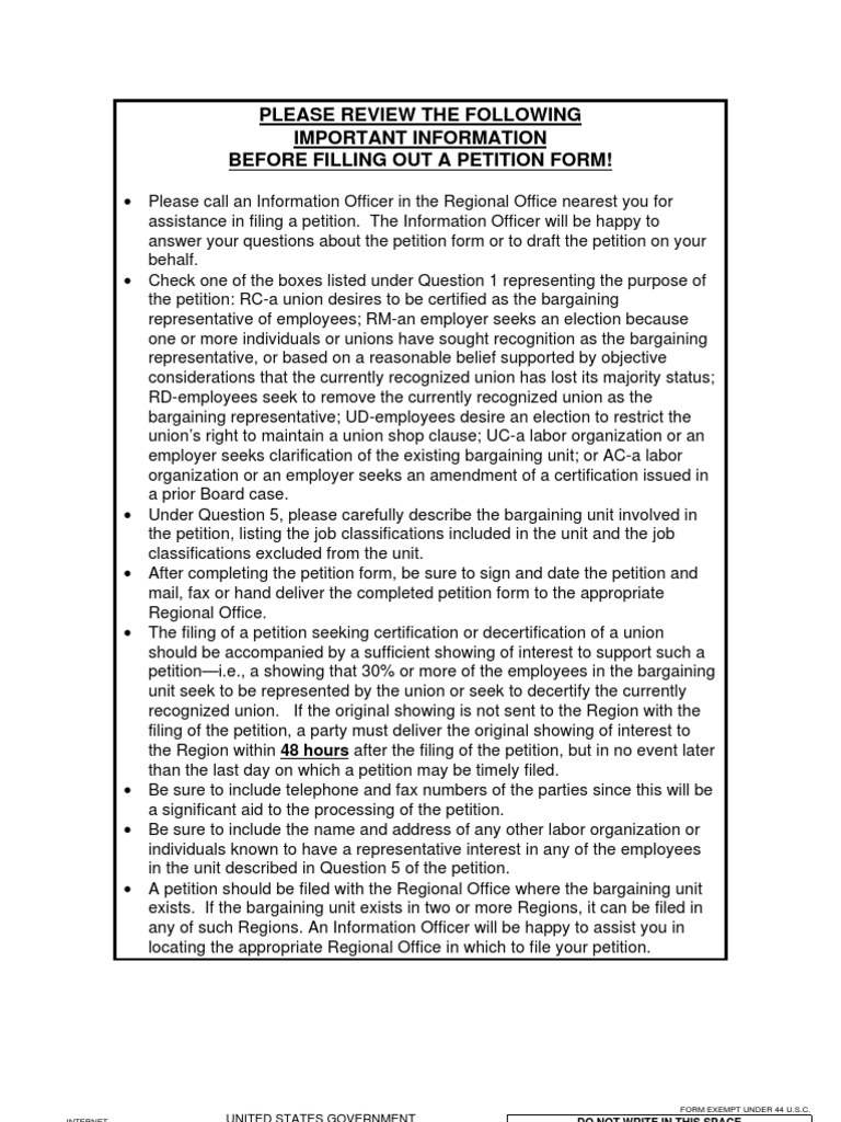 Petition Filing Instructions for Unions | PDF | National Labor ...
