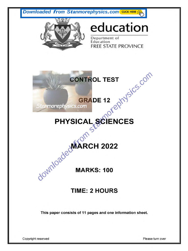 Free State Physical Science March 2022 Grade 12 QP and Memo | PDF