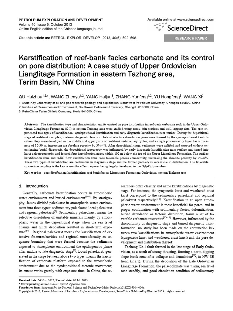 Karstification of Reef-Bank Facies Carbonate and I | PDF | Sedimentary ...
