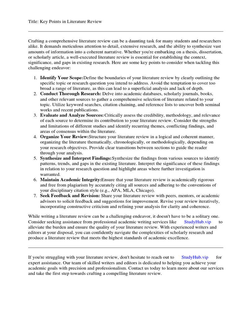 Key Points in Literature Review | PDF | Literature Review | Thesis