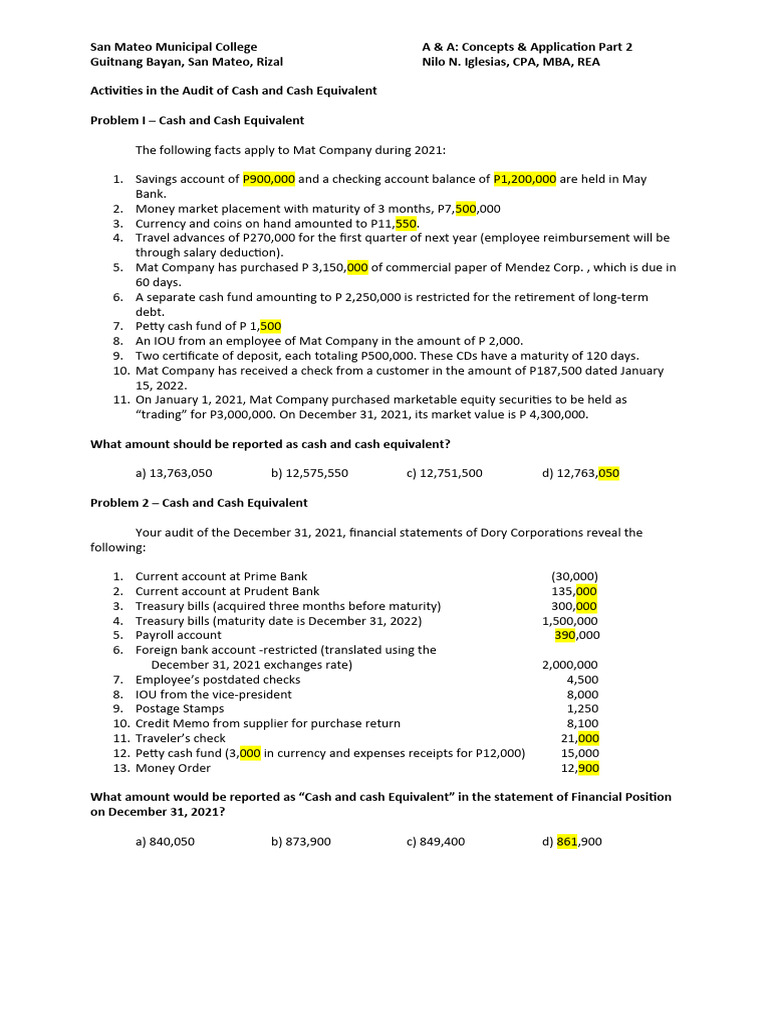 Cash and Cash Equivalents Audit Analysis | PDF | Cash | Deposit Account